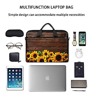 Sunflowers Wooden Laptop Computer Bag Waterproof Shoulder Messenger Bag 13-15 inch Durable Laptop Tote Bag with Shoulder Strap Handle Lightweight Crossbody Briefcase