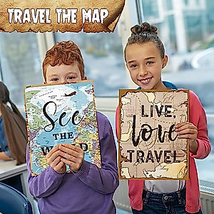 Pasimy 20 Pcs Travel Map Motivational Wall Decor Travel World Inspirational Bulletin Board Posters Positive Travel Themed Classroom Decorations Inspirational Posters for School Office Travel Party