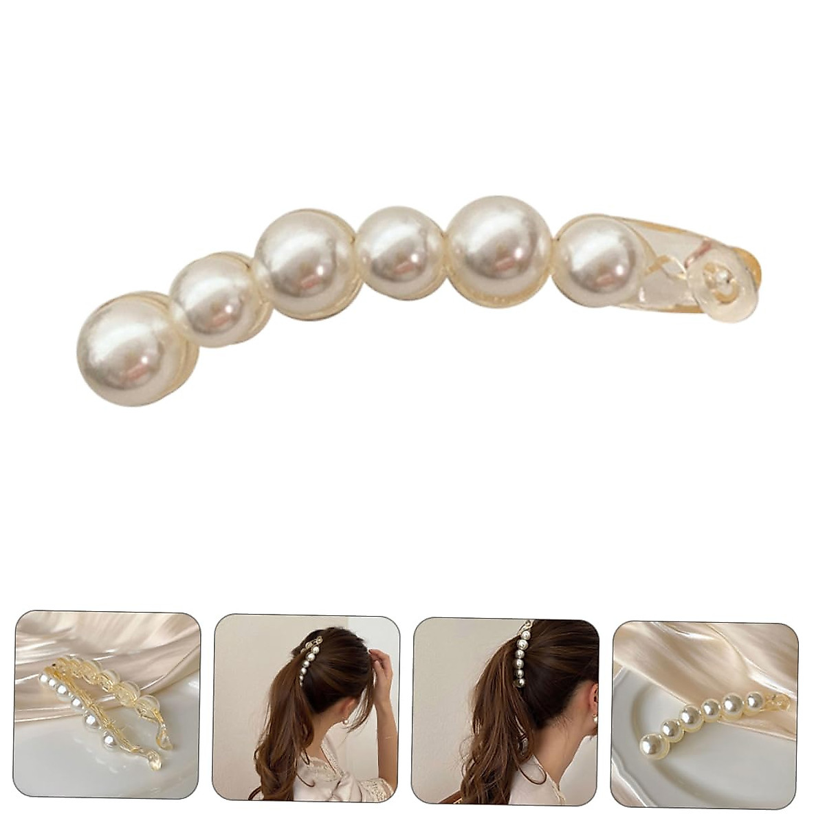 FRCOLOR Banana Clip Ponytail Clip Hair Grip Clips Pearl Hair Clasp Jumbo Hair Clips French Hair Clips Banana Hair Clips Faux Pearls Fishtail Hair Clip Styling Hair Clamps Pearl Hair Clips