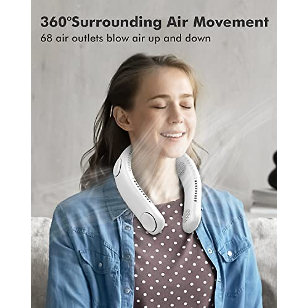 Portable Neck Fan, Personal Neck Fan Hands Free Bladeless Fan, 4000mAh Battery Operated Wearable Fan, 3 Speed, 360 Degree Cooling, Leafless, USB Rechargeable Fan