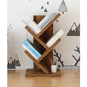 Lydia88 Tree Bookshelf，4-Layer Floor Standing Bookshelf，The Desktop Bookshelf Can Hold Books，Magazines, CDs and Photo Albums，Desktop Organizer，Office Storage Rack Real Wooden Bookshelf