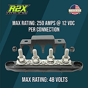 4 Post Power Distribution Block Bus Bar with Cover - Made in The USA - 250 Amp Rating - Marine, Automotive, and Solar Wiring (3/8 - Black)
