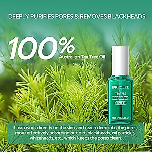 BREYLEE Blackhead Remover Mask, Tea Tree Oil Nose Pore Strips +100 papers, Puntos Negros, Peel Off Mask for Nose and Face, Pore Cleanser Purifying, Brush Desigh