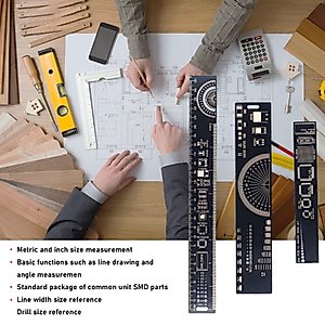PCB Engineering Ruler, Scratch Free Accurate Spacing Clear Metric PCB Scale Ruler 3 Sizes for Electronic Engineers