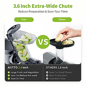 Aeitto Cold Press Juicer Machines, 3.6 Inch Wide Chute, Large Capacity, High Juice Yield, 2 Masticating Juicer Modes, Easy to Clean Slow Juicer for Vegetable and Fruit (Black)