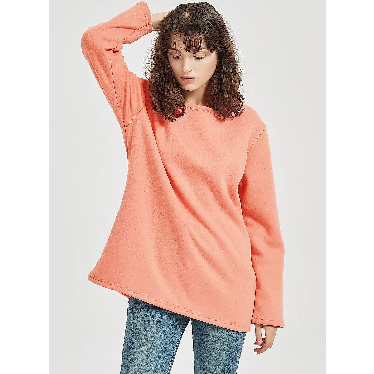 PEHMEA Women's Girls Warm Sherpa Lined Crewneck Pullovers Fleece Sweatshirt Tops (Watermelon Red, Small)