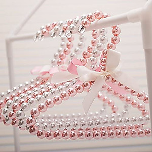 BUUEERR 5 Pack Pearl Beads Metal Elegant Rosette Clothes Hangers for Kids Children Pet Dog (Pink)