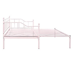 LCH Twin Size Daybed with Trundle, Metal Day Bed with Steel Slat Support,Sofa Bed Frame for Children, Teens and Adults, No Spring Box Need, Suitable for Bedroom, Apartment and Dorm, Pink