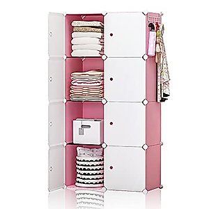 YOZO Cube Storage Organzier Portable Closet Wardrobe Bedroom Dresser (28x14x56 inches) Portable Closet Cube Shelf Armoire Pantry Cabinet, 8 Cubes, Pink