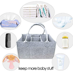 TOFOAN Baby Diaper Caddy Organizer with Removable Inserts,Thickened Felt Nursery Basket,Baby Diaper Bag Organizer with Detachable Dividers,Baby Diaper Caddy Organizer for Changing Table,Car - Grey