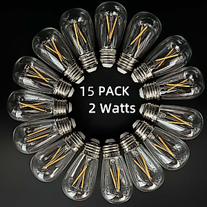 Aplstar 2W LED S14 Replacement Light Bulbs for Commercial Outdoor String Light,Vintage Non Dimmable Edison Filaments Bulb,3000K Warm White, E26 Screw Base,Glass Shade,15PACK