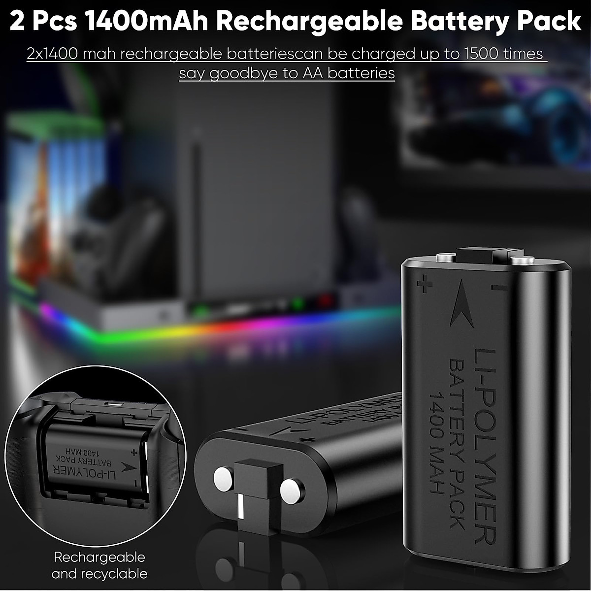 Upgrade Cooling Fan &Dual Controller Charging Station for Xbox Series X with 15RGB Light, Vertical Stand Charger Dock with 2 Rechargeable Batteries Packs, Cooler System with Disc Accessories Storage