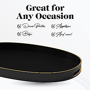 American Atelier Black Serving Tray with Gold Trimming | Oval Serving Tray with Handles | Trays for Serving Food, Coffee, Tea, and More | Classic Oval Coffee Table Tray in Black