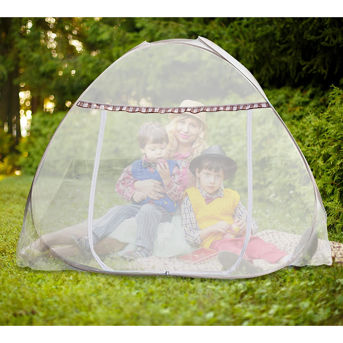 Fancylovesotio Mosquito Netting for Bed with Mosquito Head Net Mesh, Travel Portable Folding Bed Net Tend with Bottom for Twin and King Size Home Outdoor Brown，1.0M