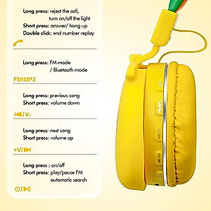 Kids Wireless Headphones, Adjustable Headband, Stereo Sound, 3.5mm Jack, Kids Bluetooth Headphones, Volume Control, Foldable, Build-in Microphone, Over-Ear Headphones for Kids for School Home, Yellow