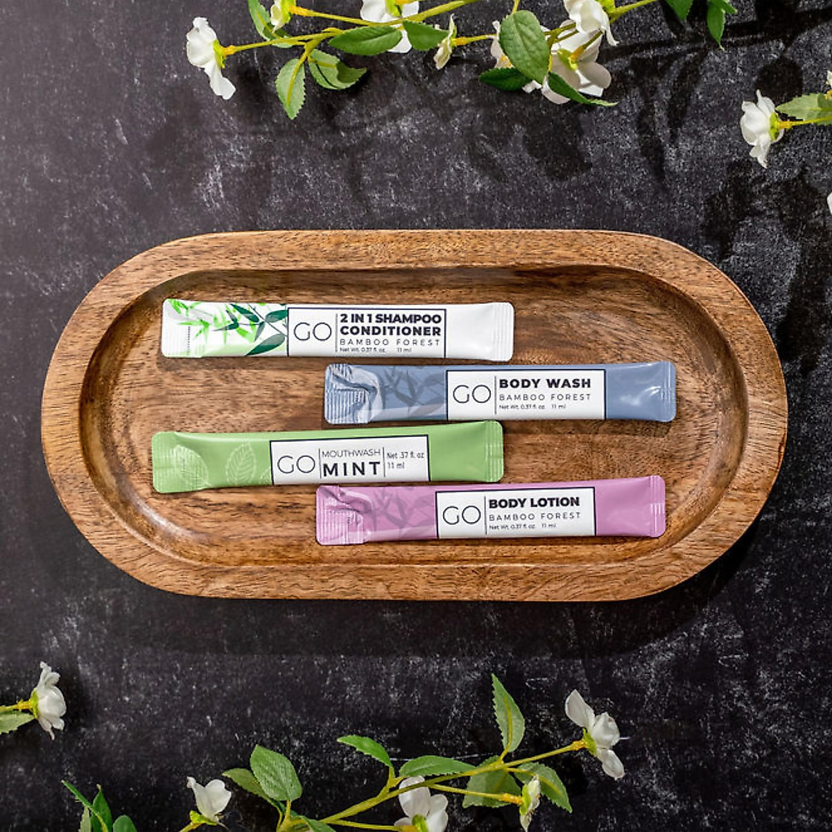 Go Essentials Travel Size Body Wash Packets – Single Use amenity for Women & Men. TSA Travel Size Toiletries