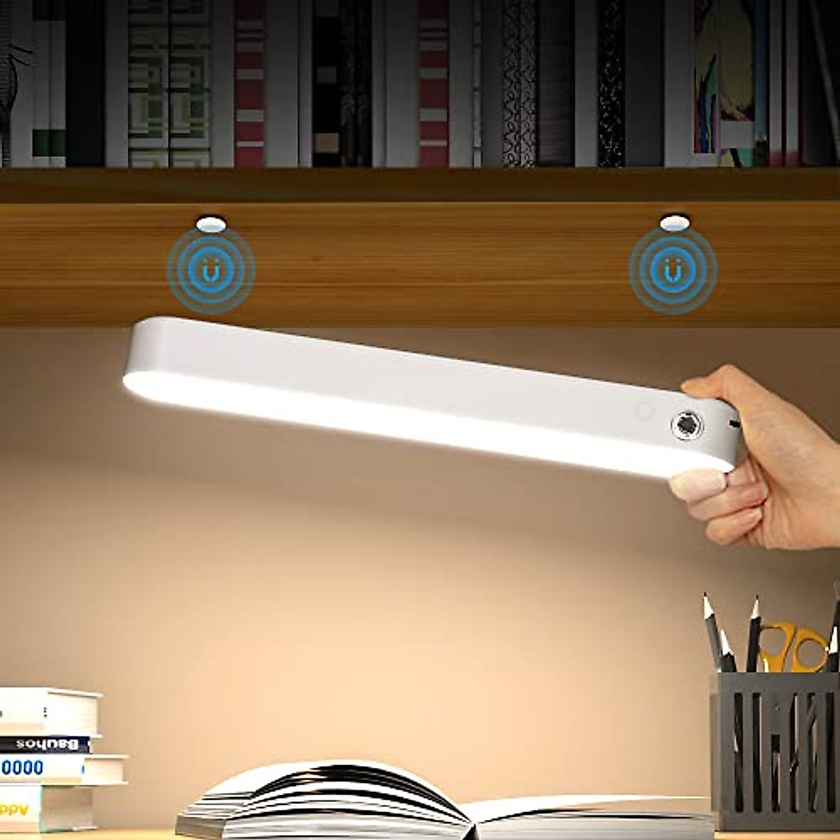 Ousam Led Desk Light Under Cabinet Lights Cordless Protable for Home Office with USB Charging Touch Magnetic for Books in Bed Study Table Built-in Rechargeable Battery (White)