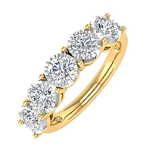 1 Carat 5-Stone Diamond Wedding Band Ring in 14K Yellow Gold (Ring Size 7) - IGI Certified