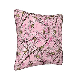 Pink Leaves Camo Throw Pillow Covers Corduroy Pillowcases Soft Square Cushion Case Decorative Cushion Covers for Bedroom Sofa Farmhouse 16"x16"