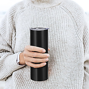 YOUKE OLA 16 Pack Stainless Steel Skinny Tumblers Straight Double Wall Insulated Tumbler Bulk with Lid and Straw for, DIY Gift, 20oz Black