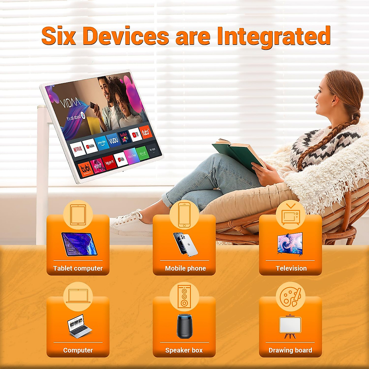 JYXOIHUB 22 Inch 1080p Portable Touch Screen Monitor, RollableTablet TV with Android(Support Google Store), Wireless TV on Wheels Touchscreen Built-in Battery(4-6H), Full Swivel Rotation