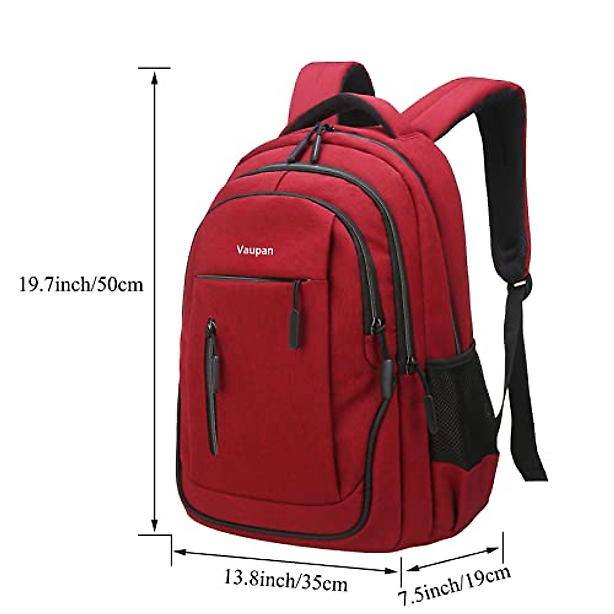 Vaupan Business Travel Laptop Backpack, Water Resistant College Computer Bag Gifts with USB Charging Port for Men & Women Fits 15.6 Inch Notebook (Deep Red)