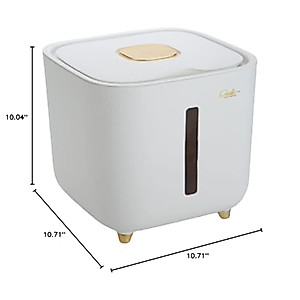 HOMHOLDON 22 Lbs Rice Dispenser, Large Sealed Grain Storage Container with Measuring Cup Food Dispenser Kitchen Organizer Storage bins for Rice,Beans,Grains,Cereal Dry Food,Pet Food(White&Gold)