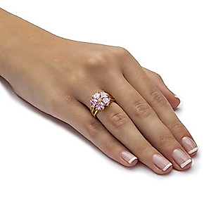 PalmBeach Yellow Gold-plated Heart Shaped Pink Cubic Zirconia Flower Petals Ring Sizes 5-10 Size 6