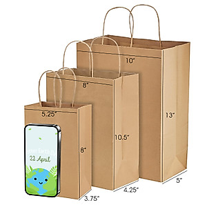 MESHA Small Paper Bags with Handles 5.25x3.75x8 Brown Kraft Gift Bag 50Pcs Bulk Grocery Shopping Bags Party Retail Business Packaging Merchandise Boutique Wedding Favor Baby Shower Small Business