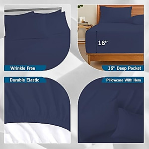 Saaz Linen 1000 Thread Count Full Size Sheet Set - 100% Egyptian Cotton Hotel Luxury Collection Bedding Sheets - Fits Upto 16 Inch Deep Pocket - Sateen Weave Solid 4 Piece Sheets Set (Navy Blue)