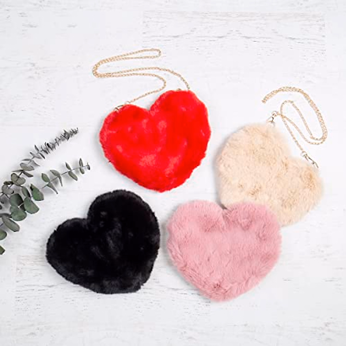 Mini Momo Heart Shape Handbag Cute Girls Purse - Fluffy Faux Fur Bag Women Crossbody, Valentines Day Bow Tie Ribbon Shoulder (Fluffy Heart Chain Bag - Red)