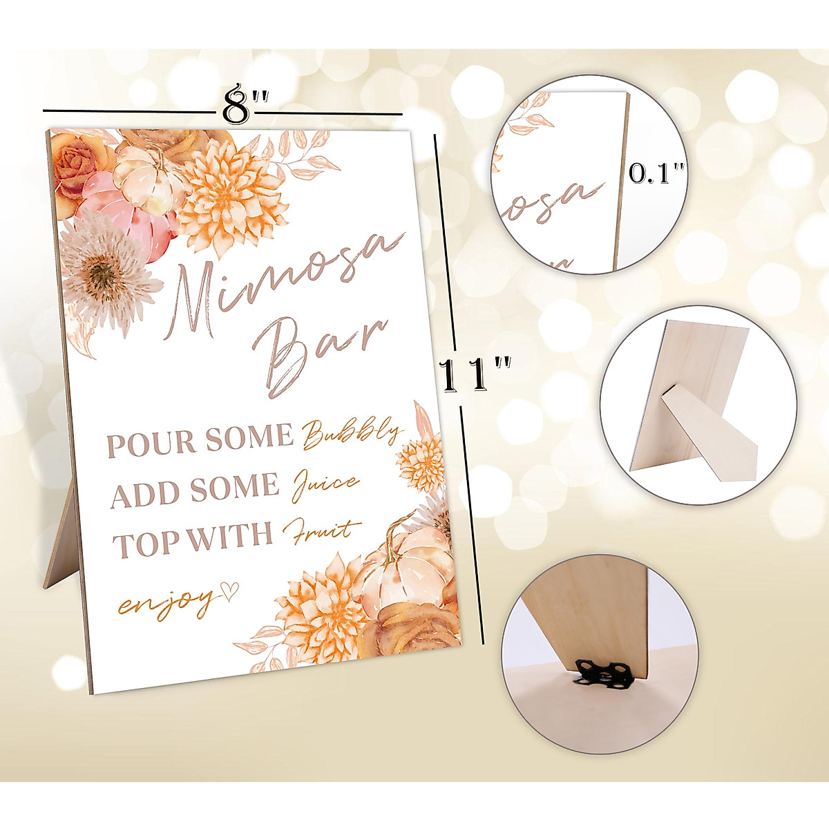 Mimosa Bar Sign,Wooden Sign with Stand,Blush Floral Pumpkin Mimosa Bar Decorations,Fiesta Bar Decor,Bridal Shower Supplies,Bar Supplies,Party Decor,Bridal Shower Sign,Wedding Decor,Party Supplies,4