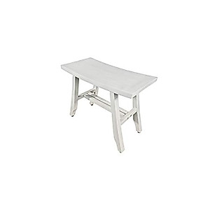 CoastalVogue Satori Teak Shower Bench Eastern Style Wood Shower Bench with Curved Seat 24″ Long Seat, Shower Stool in Antique White Finish