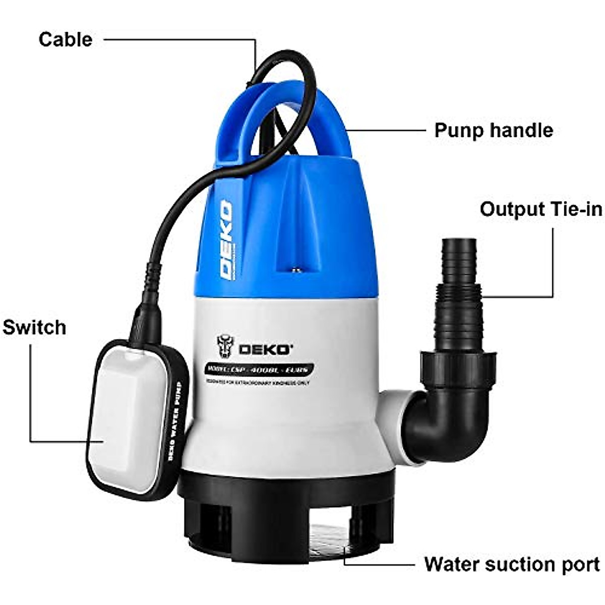 DEKO 400W 1/2HP Sump Pump 2113GPH Portable Submersible Pump with Float Switch,Clean/Dirty Water Removal Drain Pump for Swimming Pool Garden Tub Pond Flood Drain.