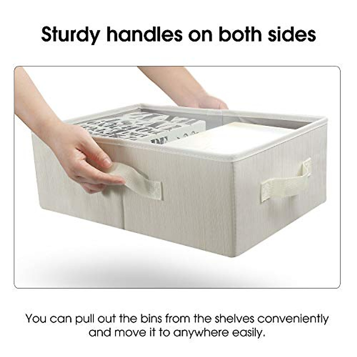 AILINA 3 Packs Large Fabric Storage Bins, Foldable Beige Storage Baskets for Shelves, Decorative Organizing Baskets with Double Handles for Bathroom Baby Cloth Nursery, 15 x 10.4 x 5.4 inch