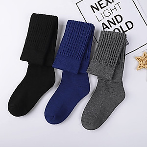 JOCMIC Slouch Socks for Woman 3 Pairs Women Scrunch Socks Extra Long Knee High Slouchy Socks Size 6-11 black+dark blue+dark grey