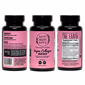 Vegan Collagen Builder w/ Hyaluronic Acid – Hair Skin and Nails Vitamins for Youthful Glow | Keratin & Elastin Booster | Bones, Cartilage, Tendons | Vitamin A, L-Lysine | Vegetarian | Non-GMO, 60 Ct