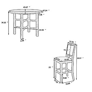 HAUSHECK 4 Counter Height Kitchen Room Irregular Round Table, High-Back Chairs, Rubber Wood Legs, Comfortable Cushioned, 5 Piece Dining Set for Small Places, Brown