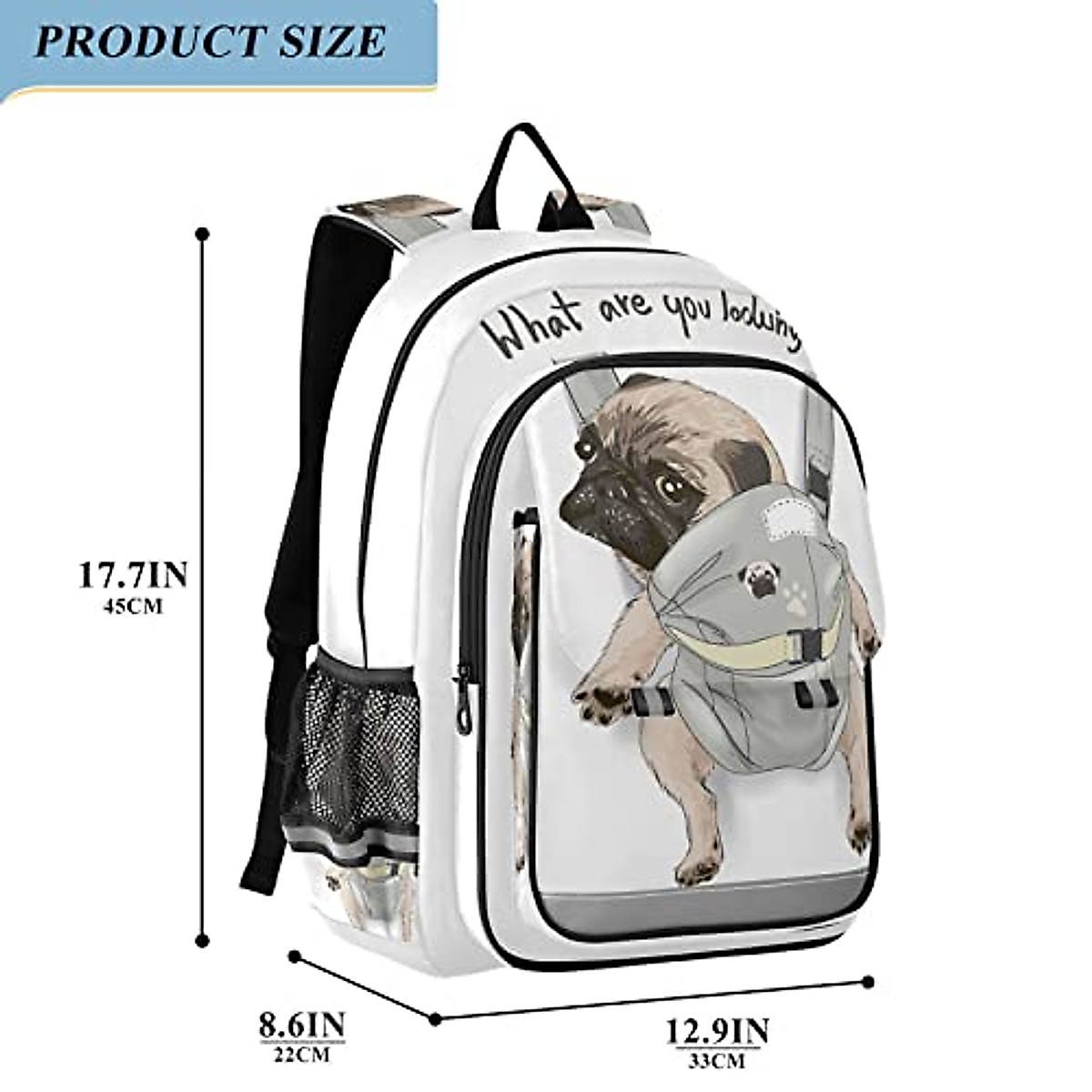 ALAZA Pug Dog in Back Carrier W/Quote Laptop Backpack Purse for Women Men Travel Bag Casual Daypack with Compartment & Multiple Pockets