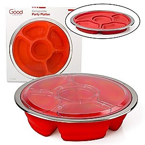 Good Cooking Appetizer Serving Fruit/Veggie Tray and Collapsible Party Platter with Lid - Easy to Clean, Portable, BPA Free, and Dishwasher Safe