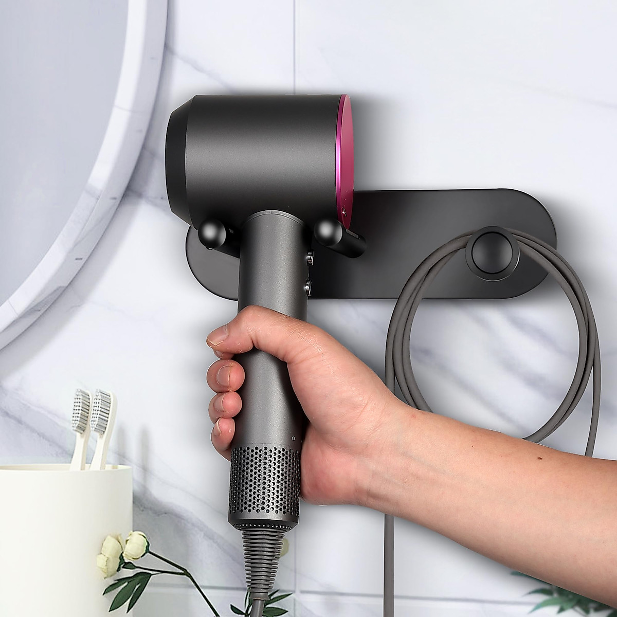 NALoRa Hair Dryer Holder Wall Mounted, Affordable Luxury Blow Dryer Holder for Bedroom, Salon, Hairdryer Holder for Bathroom, Self Adhesive Hair Dryer Holder, Widely Adaptable to 99% of Hair Dryers
