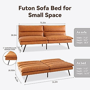 Opoiar Futon Couch Bed with Mattress and Frame Included,Comfortable Loveseat Sleeper Sofa for Dorm Apartment Office College Small Space Bedroom RV Living Room, Light Brown