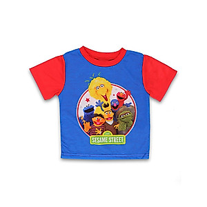Sesame Street Elmo Toddler Boys 2 Piece Short Sleeves Pants Pajamas Set (2T, Red/Blue)