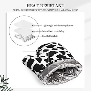 Oven Mitts and Potholders Cow Prints Silicone Glove Heat Resistant, Kitchen Gloves for Cooking, 2-Piece Set