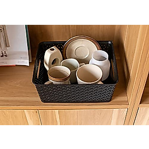 Eslite Plastic Storage Baskets,11.4X8.9X4.7",Pack of 4 (Black)