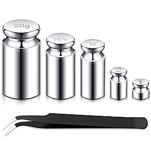 TOODOO 1g 2g 5g 10g 20g Gram Set for Digital Scale Balance and 1 Piece Calibration Weight Tweezer, Silver