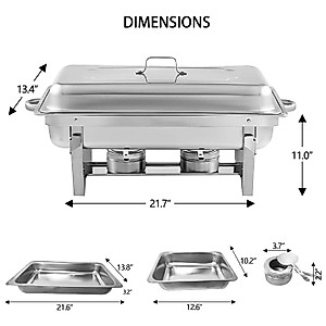 Jacgood Chafing Dish Buffet Set of 2, 8QT Rectangle Stainless Steel Food Warmer Kit with Lids Food Pans Bain Maries and Fuel Holders for Restaurant Catering Parties Weddings