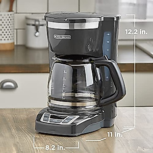 BLACK+DECKER 12-Cup Digital Coffee Maker, CM1165GY, Programmable, Washable Basket Filter, Sneak-A-Cup, Auto Brew, Water Window, Keep Hot Plate, Grey
