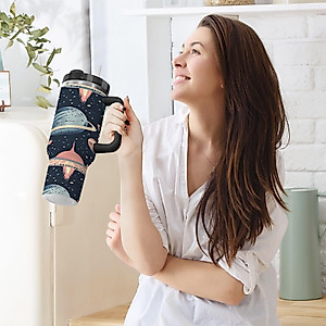 FRCSDIY Cosmic Planet Insulated Tumbler with Handle and Straw Lid,30oz Leakproof Stainless Steel Cup BPA-Free Water Bottle