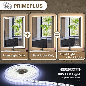 PRIMEPLUS 24x40 inch LED Lighted Bathroom Mirror with Anti-Fog, Wall Mounted Vanity Mirror with Smart Touch Button, Memory Function, Adjustable Warm White/Natural/Daylight Lights(Horizontal/Vertical)